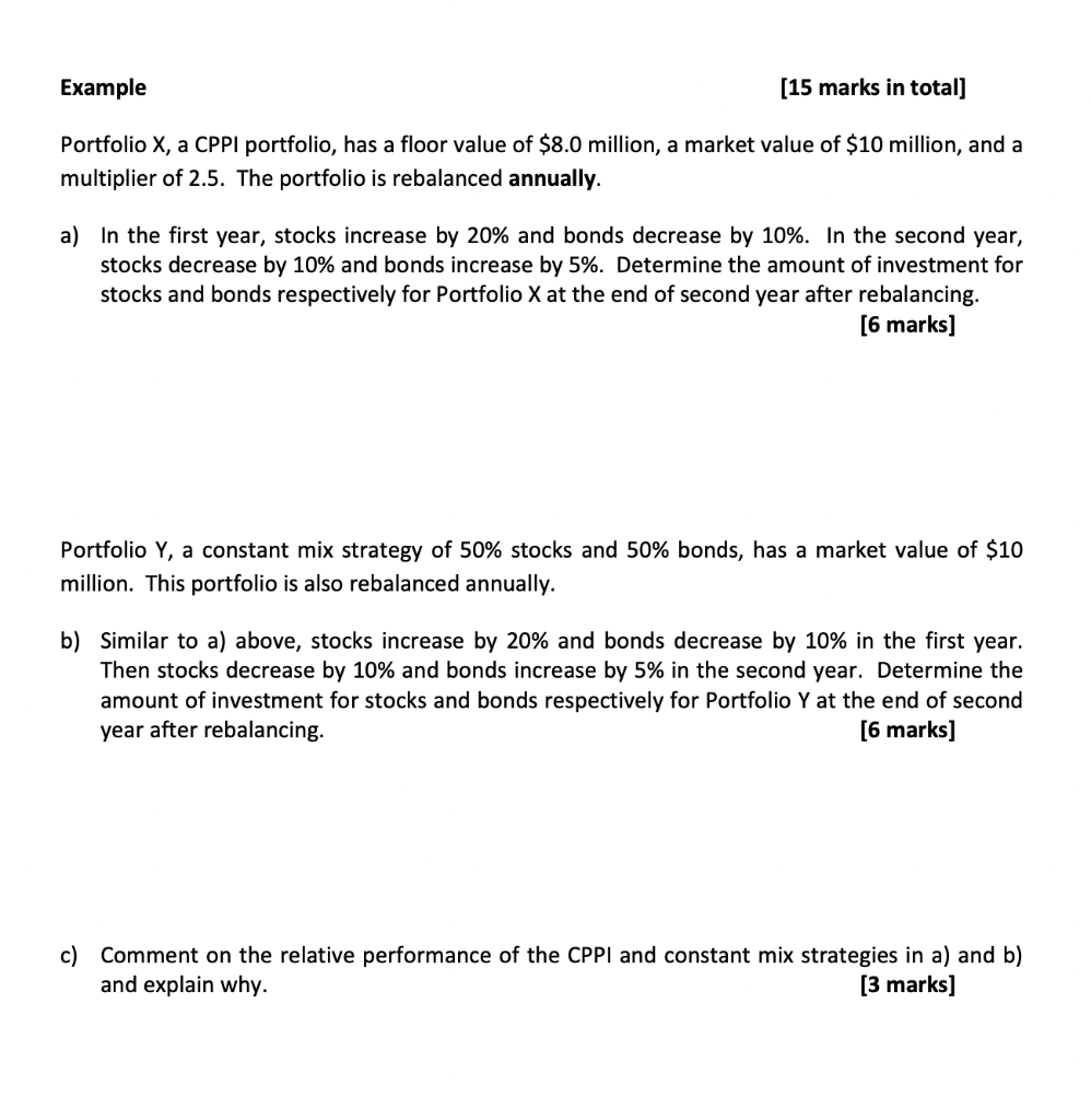 Solved Example [15 marks in total] Portfolio X, a CPPI | Chegg.com