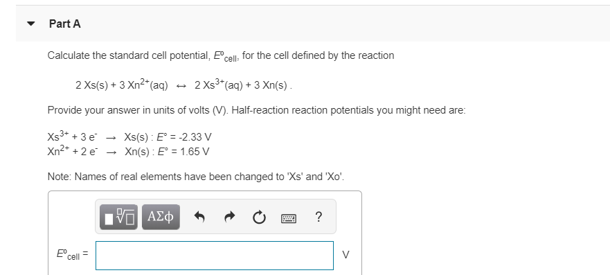 Solved Part A Calculate The Standard Cell Potential Ecell
