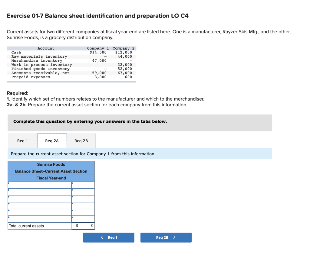 Solved Exercise 01-7 Balance sheet identification and | Chegg.com