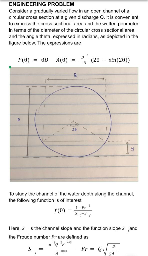 Solved ENGINEERING PROBLEM Consider a gradually varied flow | Chegg.com