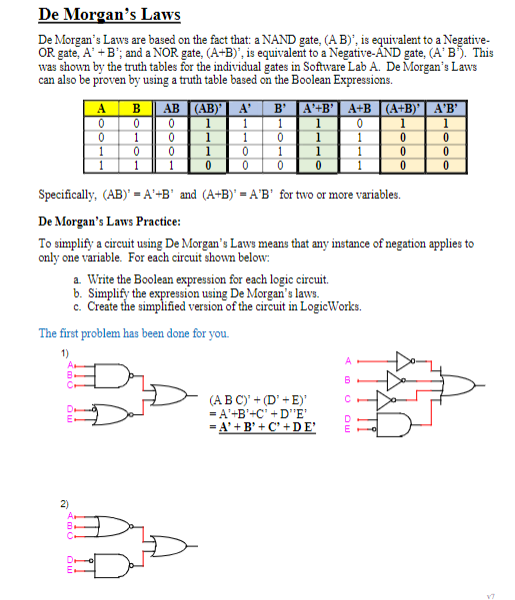 Solved De Morgan's Laws De Morgan's Laws are based on the | Chegg.com