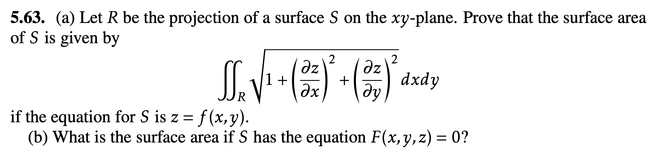 Solved 5.63. (a) ﻿Let R ﻿be the projection of a surface S | Chegg.com