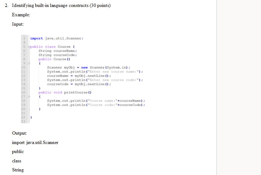 Solved 2. Identifying built-in language constructs (30 | Chegg.com