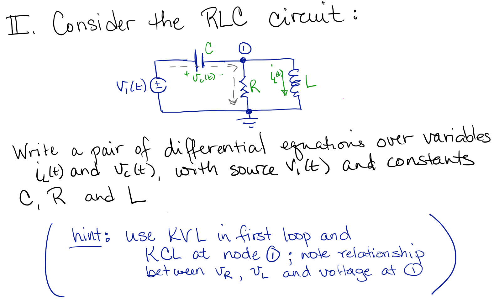 Solved II. Consider the RLC circuit: Write a pair of | Chegg.com