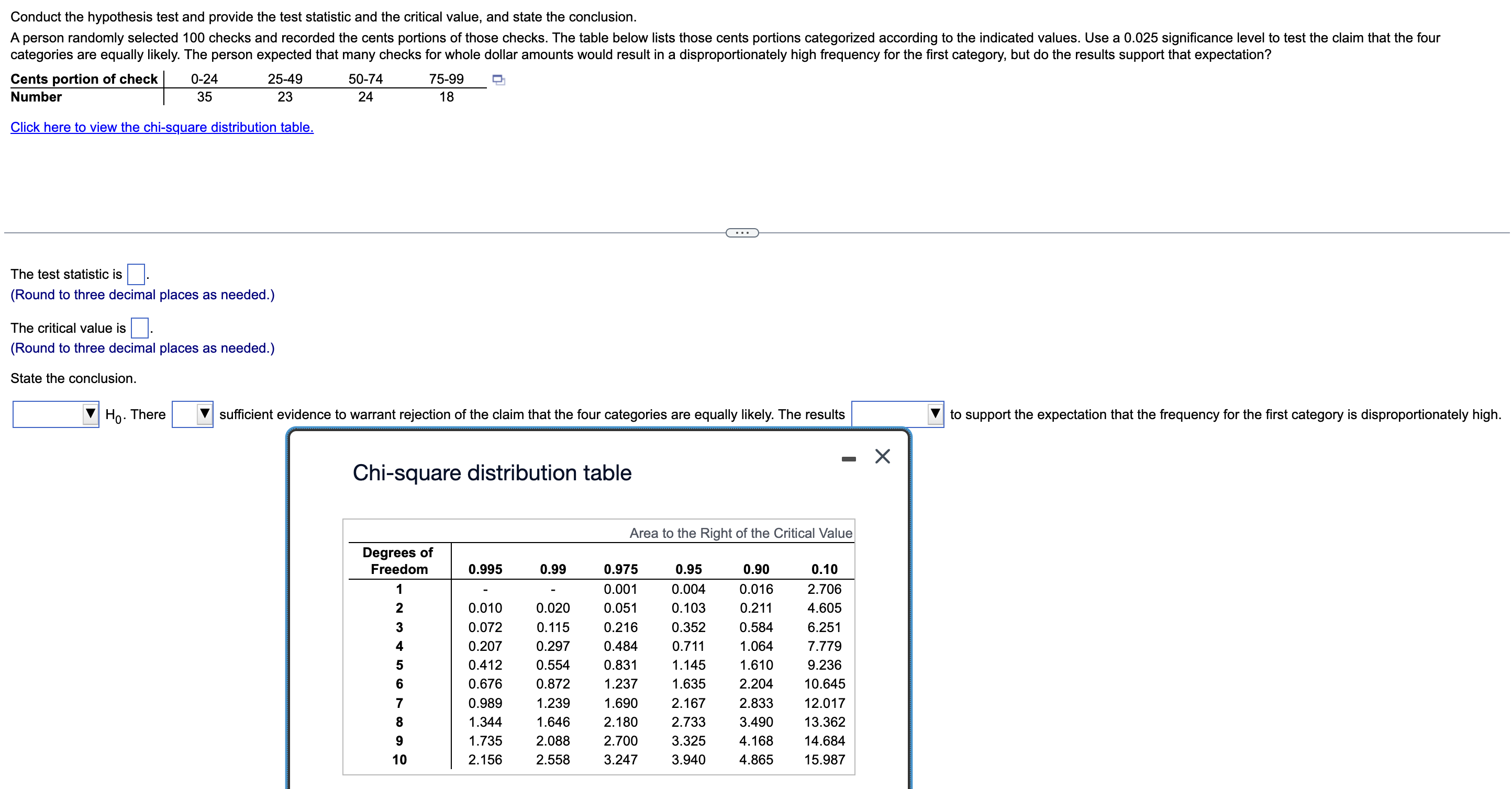 Solved Click here to view the chi-square distribution table. | Chegg.com
