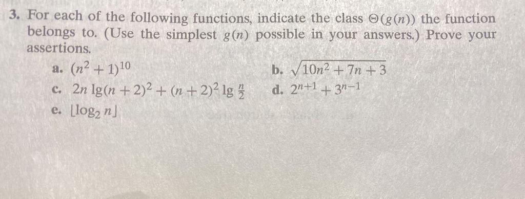Solved For each of the following funcitons, indicate the | Chegg.com