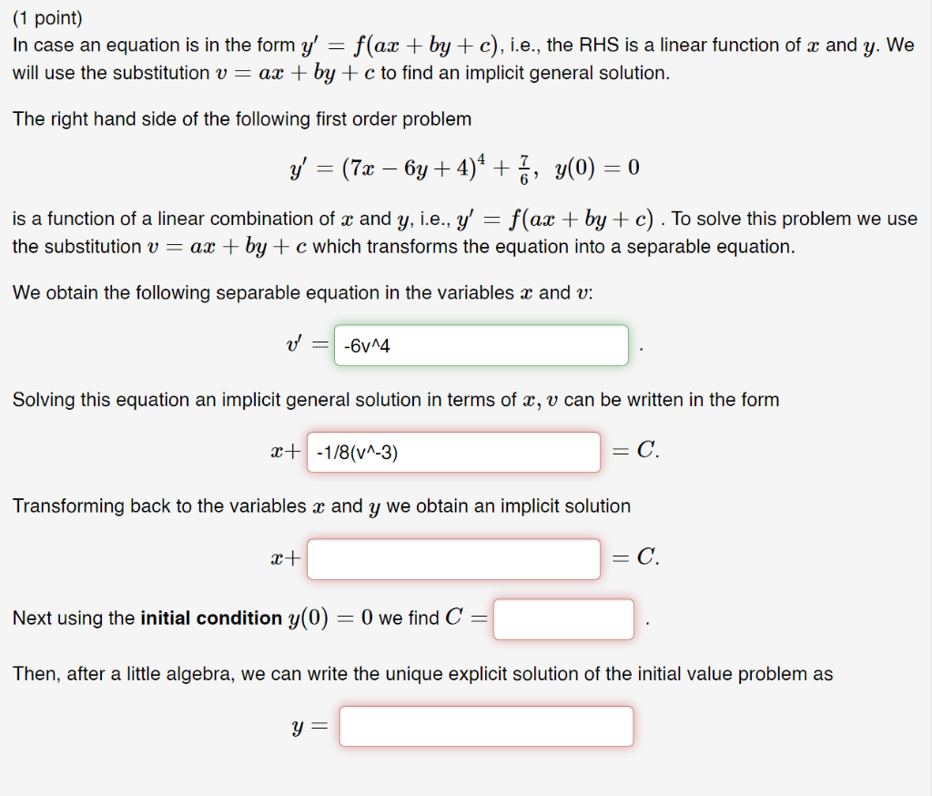 Solved (1 point) In case an equation is in the form y' f(ax | Chegg.com