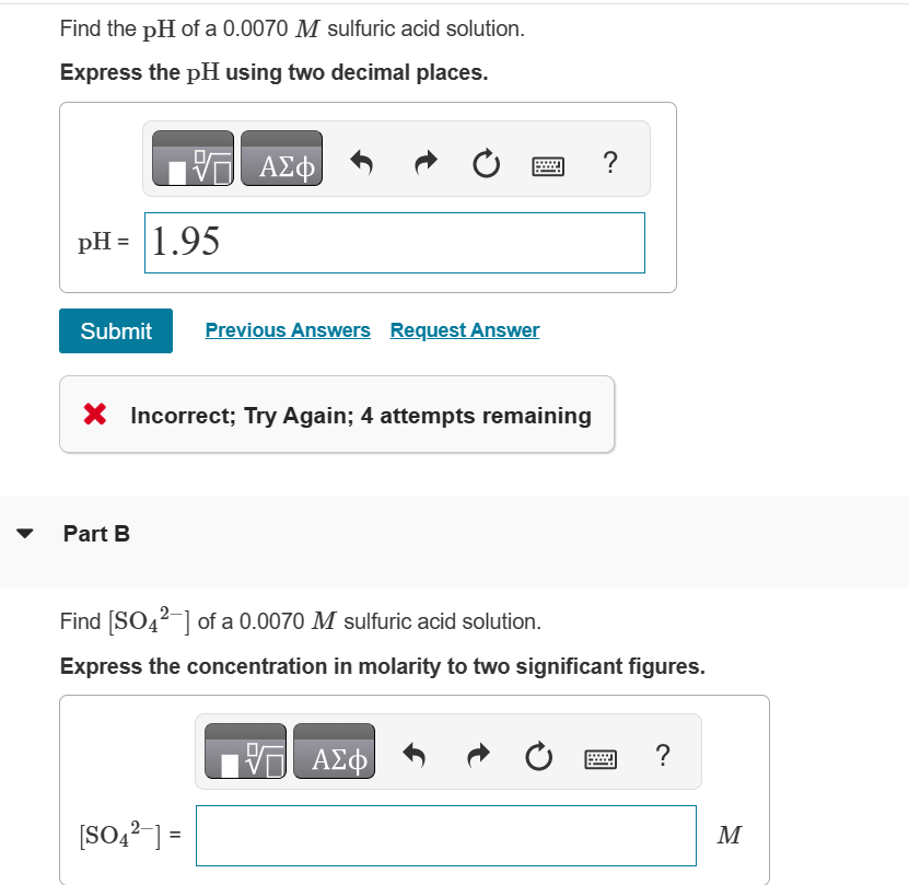 Solved Find the pH of a 0.0070M sulfuric acid solution. | Chegg.com