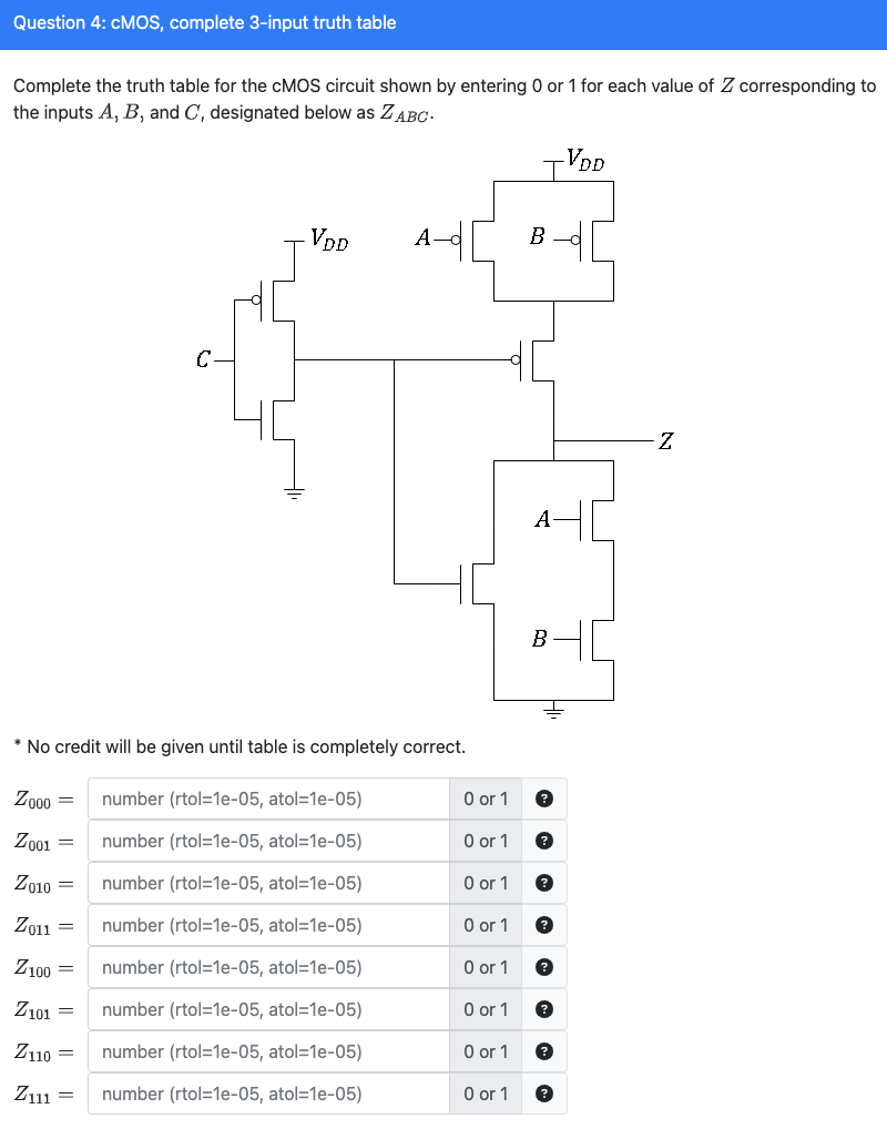 Solved Complete the truth table for the cMOS circuit shown | Chegg.com