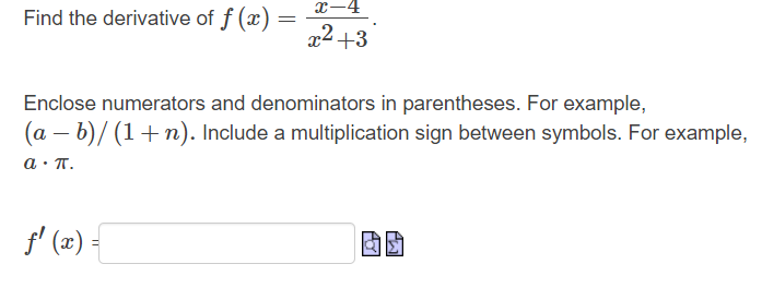 Solved 2-4 Find the derivative of f (x) = 22 +3 Enclose | Chegg.com