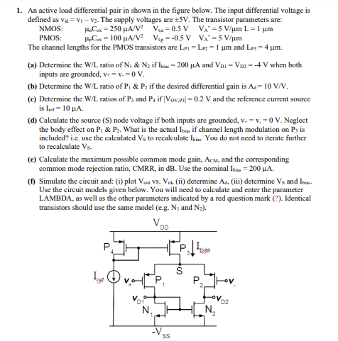 1. An active load differential pair in shown in the | Chegg.com