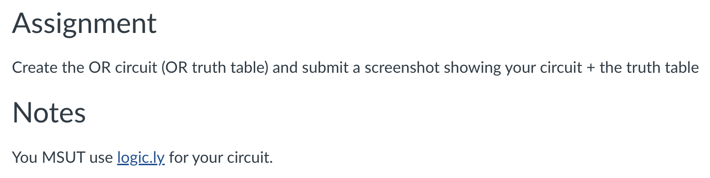 Solved Assignment Create the OR circuit (OR truth table) and | Chegg.com