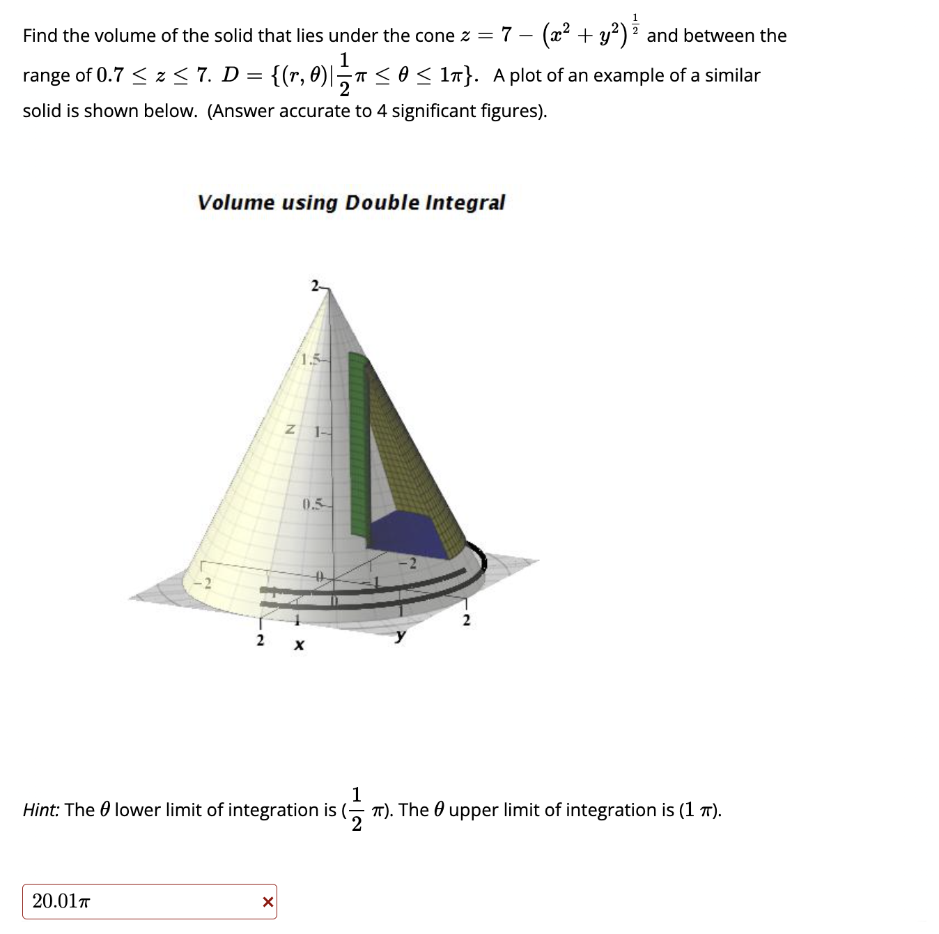 Solved Find the volume of the solid that lies under the cone | Chegg.com