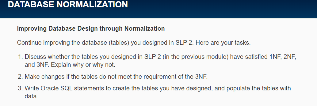 Solved DATABASE NORMALIZATION Improving Database Design | Chegg.com