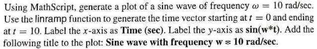 Solved Using MathScript, generate a plot of a sine wave of | Chegg.com