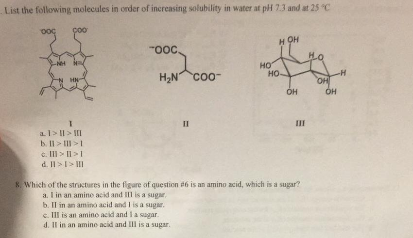 Solved List the following molecules in order of increasing | Chegg.com