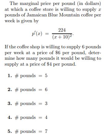 Solved The marginal price per pound (in dollars)at which a | Chegg.com