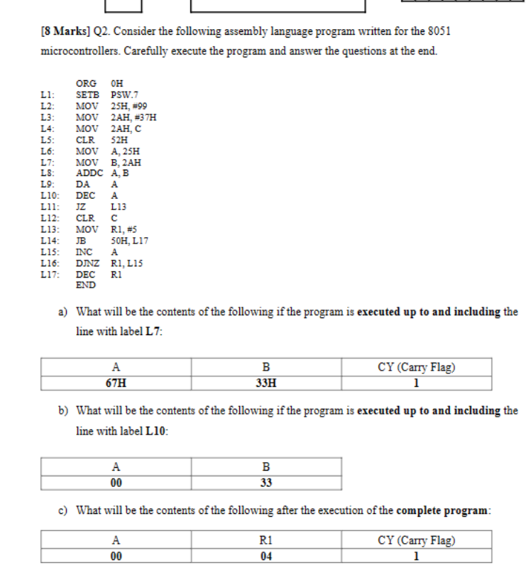 This question is related to the 8051 program The | Chegg.com