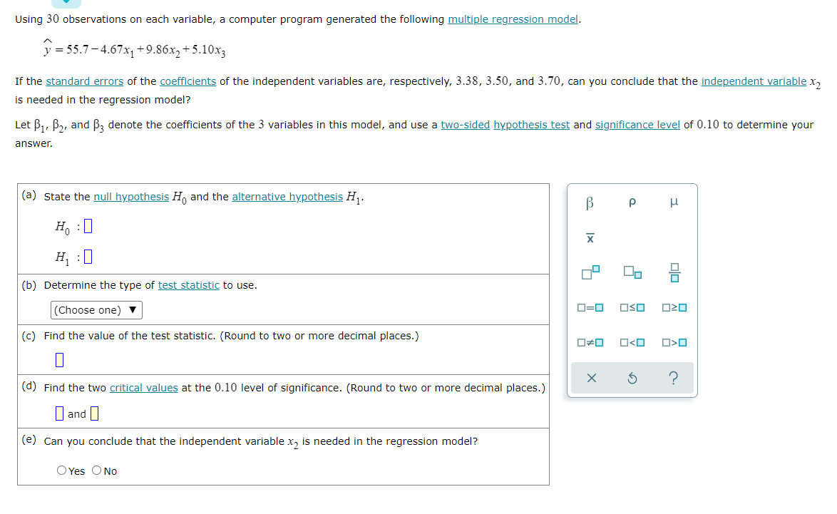 Solved Using 30 observations on each variable, a computer | Chegg.com