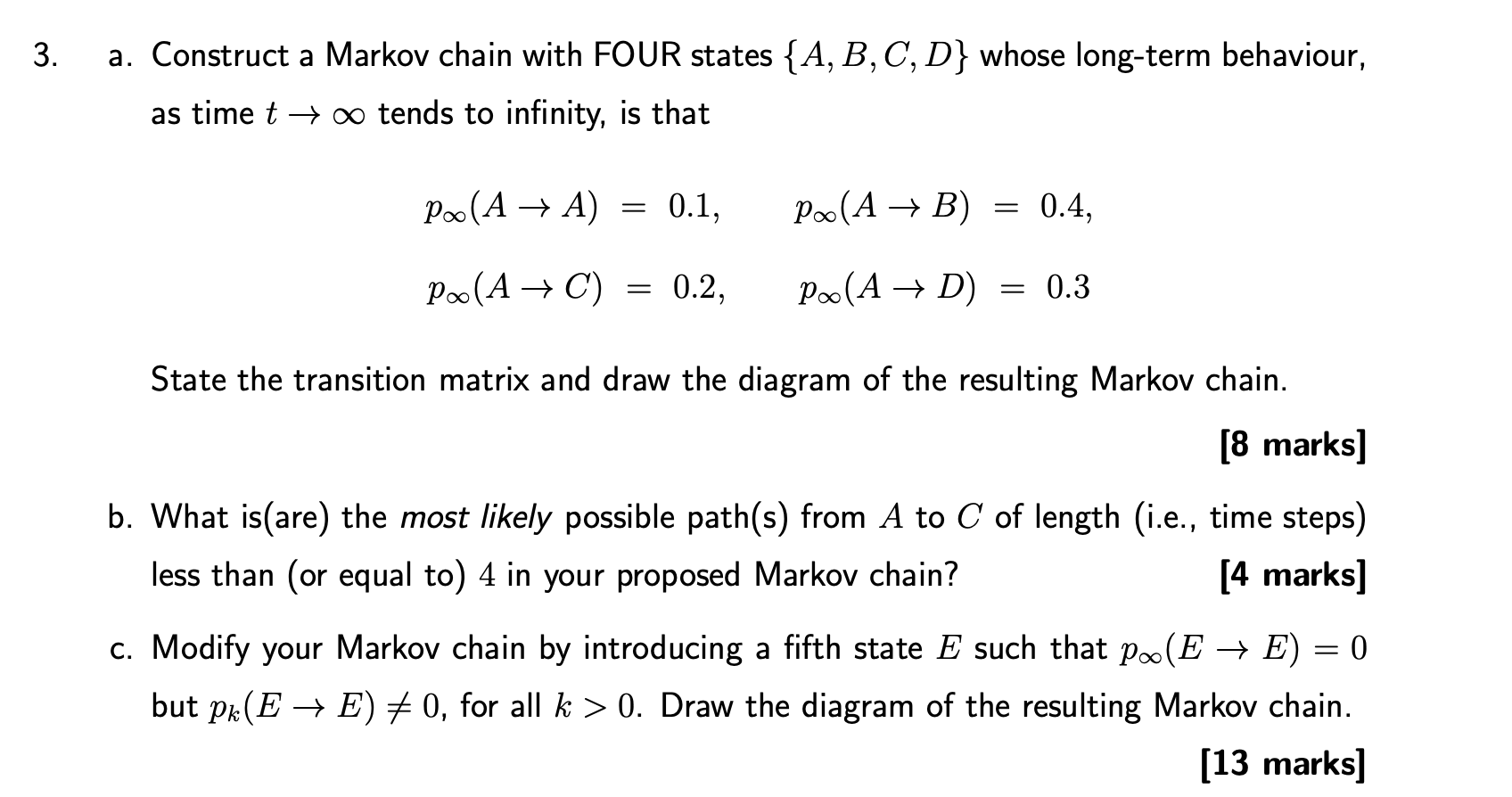 Solved a. ﻿Construct a Markov chain with FOUR states | Chegg.com