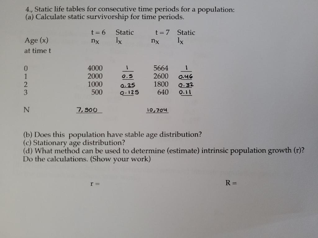 4., Static life tables for consecutive time periods | Chegg.com