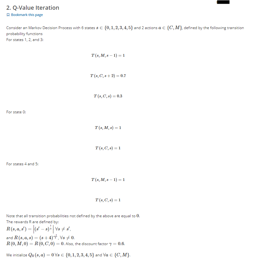 2. Q-Value Iteration Bookmark this page Consider an | Chegg.com