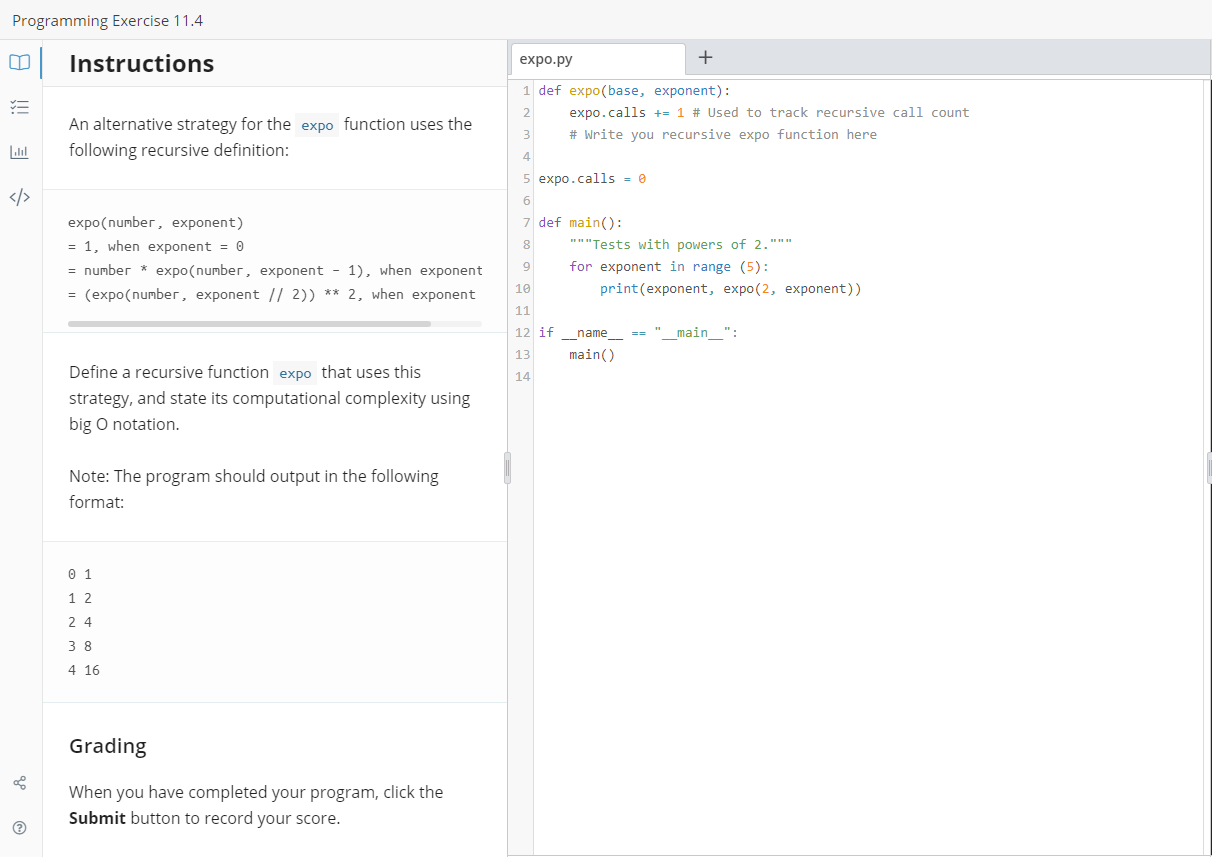 Solved Programming Exercise 11.4 m | Instructions expo.py + | Chegg.com