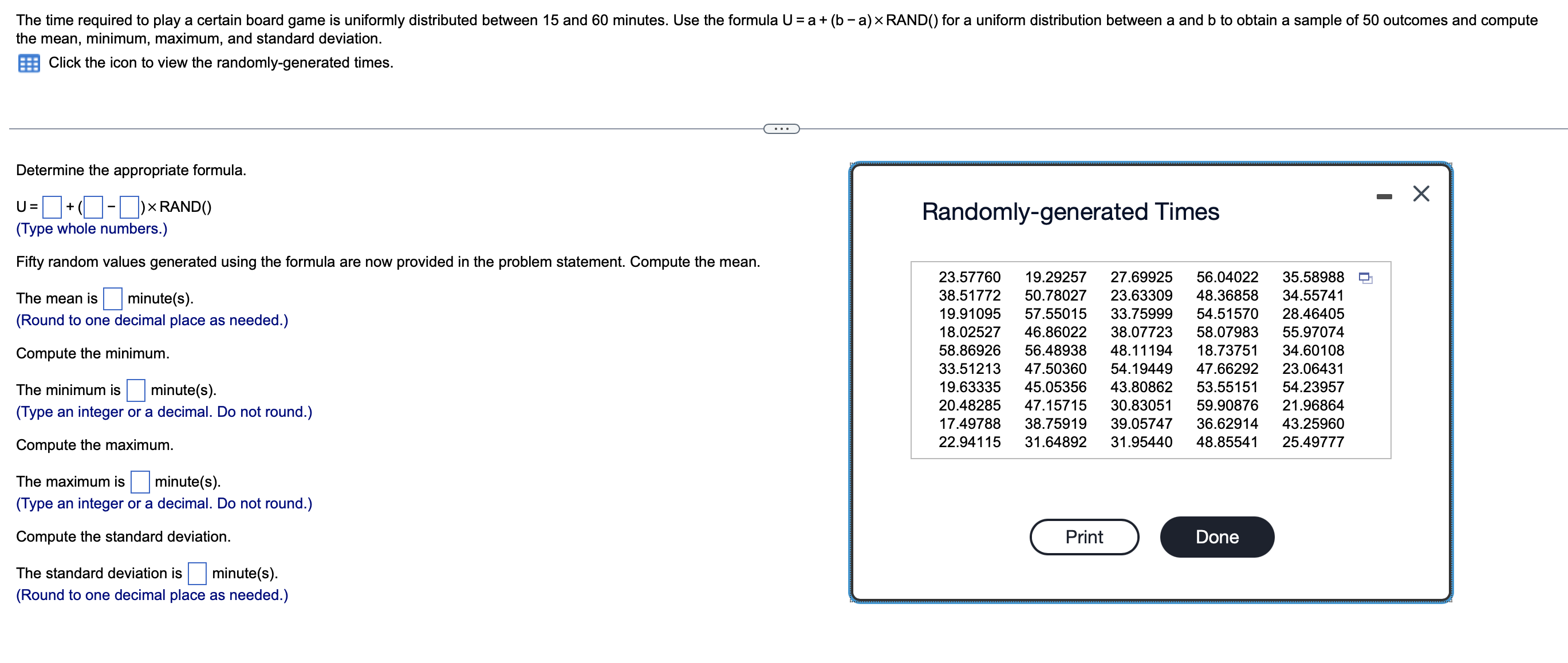 Solved The Mean Minimum Maximum And Standard