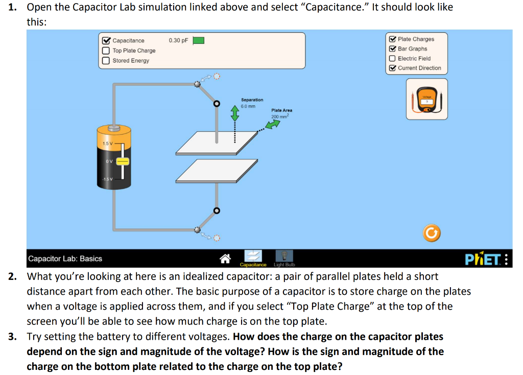 Solved 1. Open the Capacitor Lab simulation linked above and | Chegg.com
