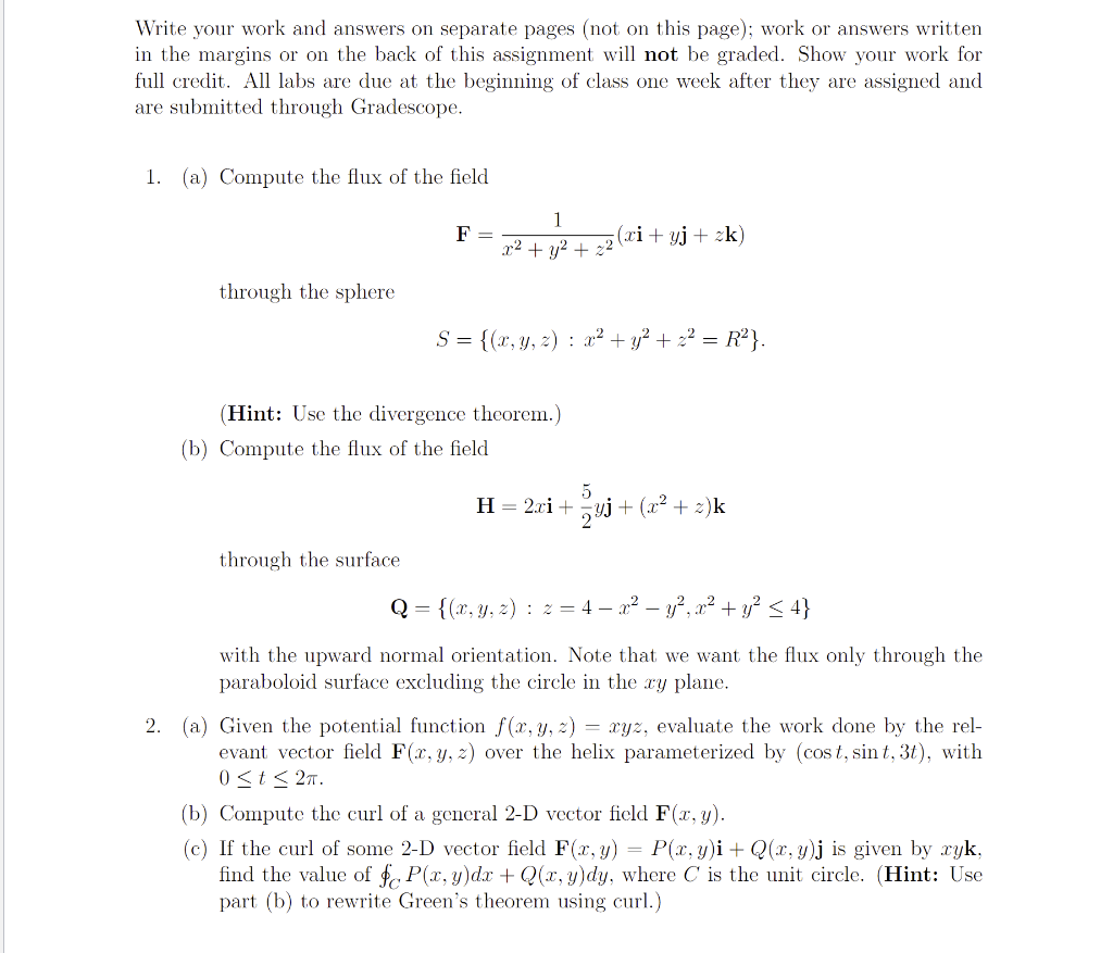 Solved Write your work and answers on separate pages (not on | Chegg.com