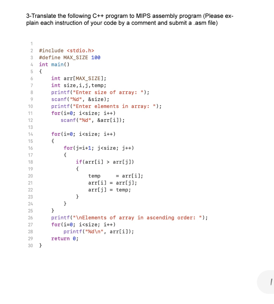 Solved 3 Translate The Following C Program To Mips 