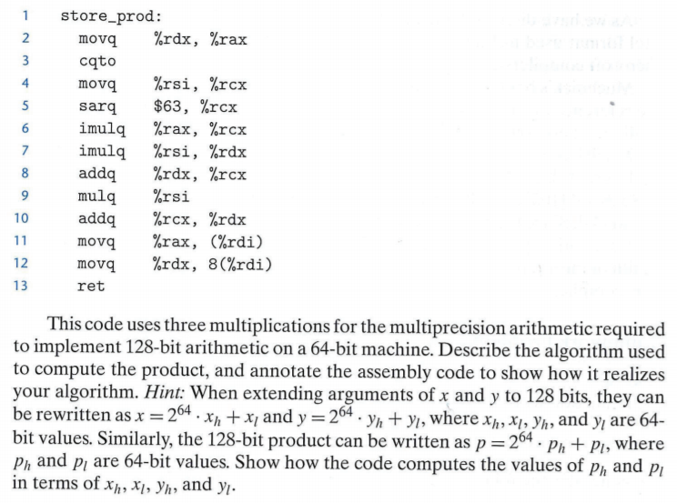 3.59 The following code computes the 128-bit product | Chegg.com