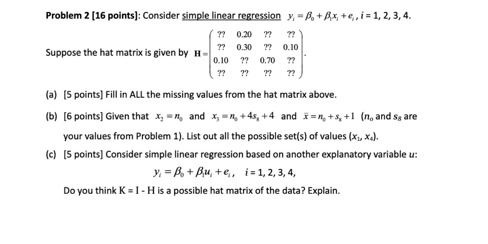 Problem 2 [16 points]: Consider simple linear | Chegg.com