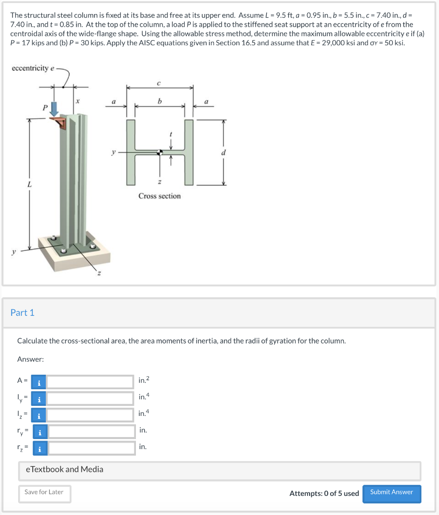 Solved The structural steel column is fixed at its base and | Chegg.com