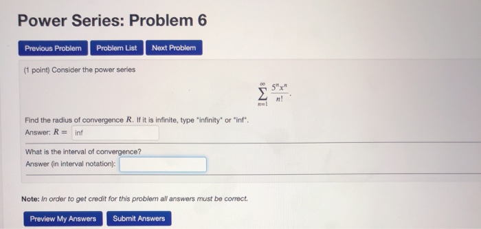 Solved Power Series: Problem 5 Previous Problem Problem List | Chegg.com