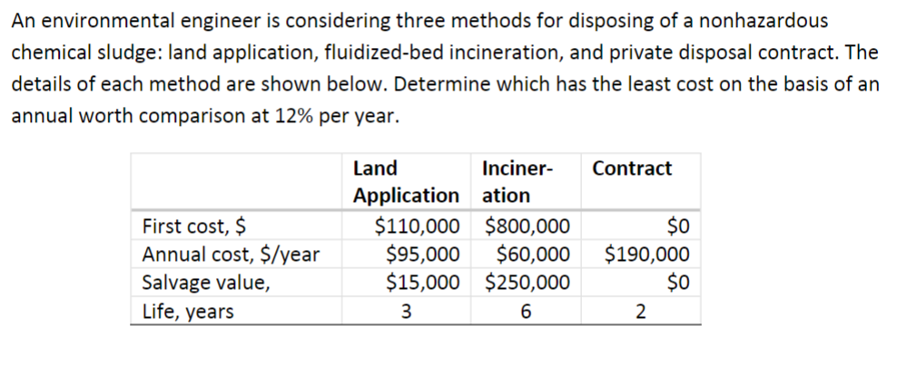 Solved An environmental engineer is considering three | Chegg.com