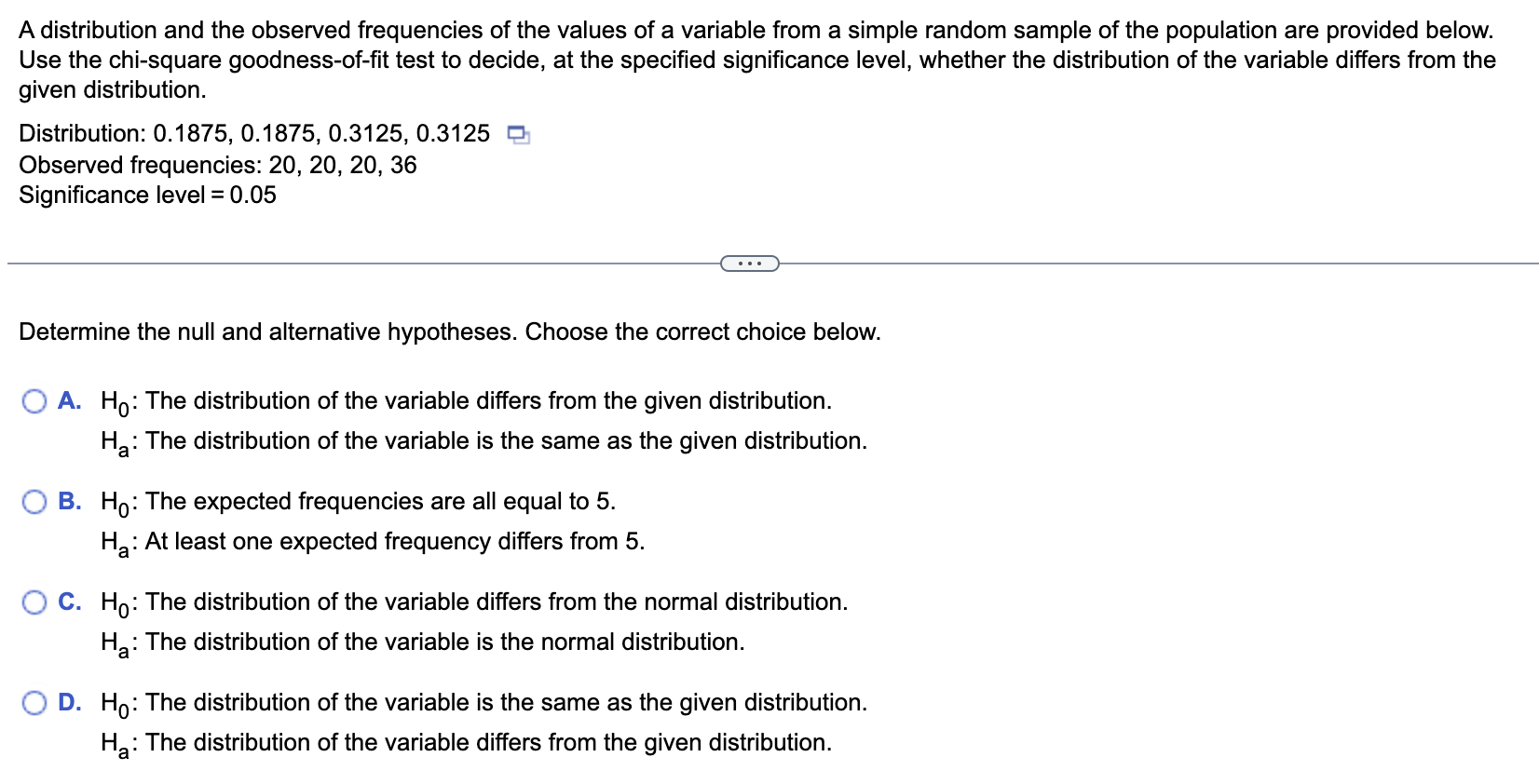 Determine the null and alternative hypotheses. Choose | Chegg.com