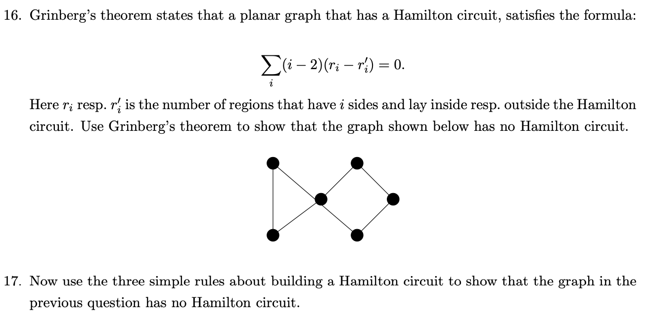 Solved 16. Grinberg's theorem states that a planar graph | Chegg.com