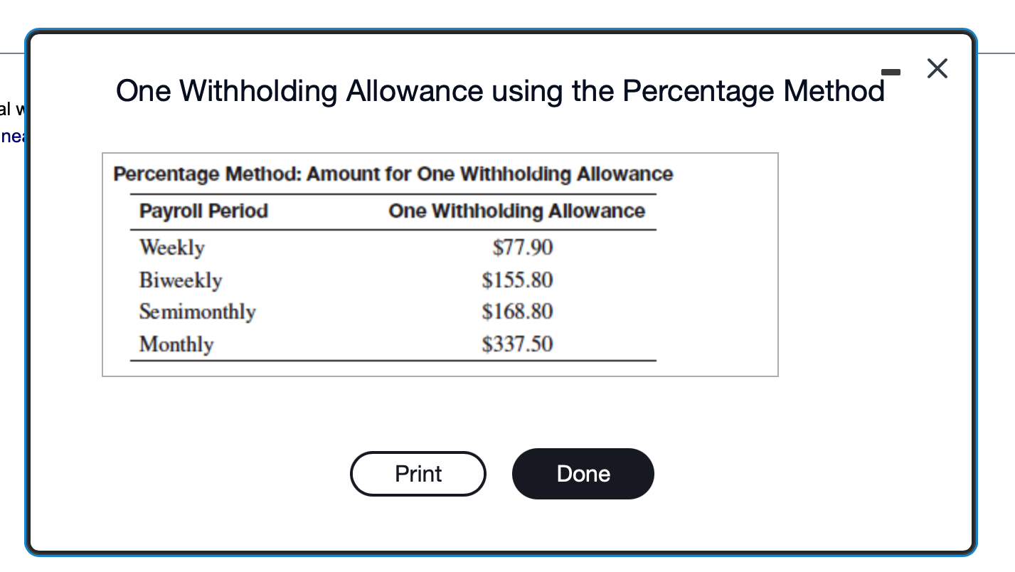 Solved Use the percentage method of withholding to find | Chegg.com