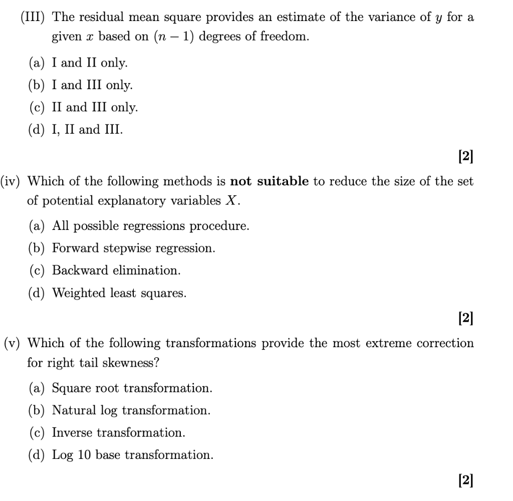 (III) The residual mean square provides an estimate | Chegg.com