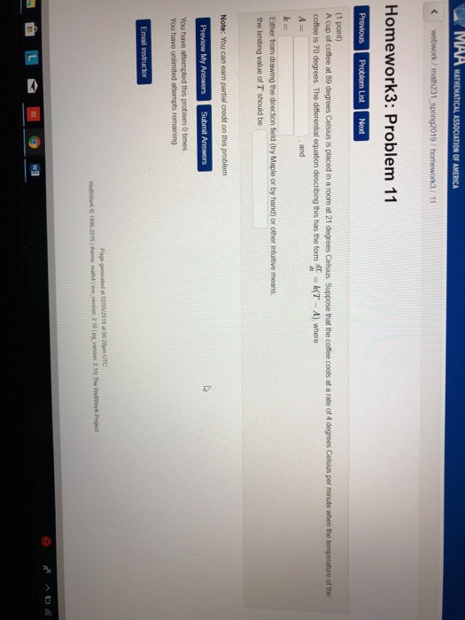 Solved OF 19 / Homework3: Problem 11 (1 point) A cup of | Chegg.com