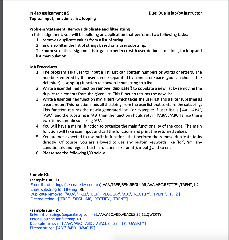 Solved Due: Due in lab/by instructor In-lab assignment #5 | Chegg.com