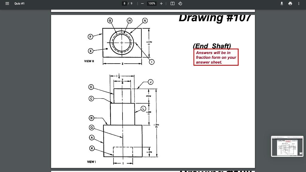 Solved Quiz #1 819 100% + Q 2 Drawing #707 (End Shaft) | Chegg.com
