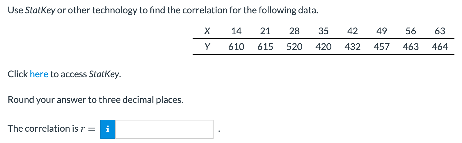 Solved Use StatKey or other technology to find the | Chegg.com