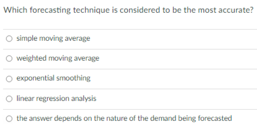 Solved Which forecasting technique is considered to be the | Chegg.com