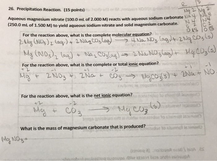Solved 26. Precipitation Reaction. (15 points) Aqueous | Chegg.com