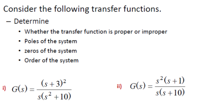 Solved Consider the following transfer functions. – | Chegg.com