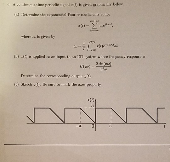 Solved 6- A continuous-time periodic signal (t) is given | Chegg.com
