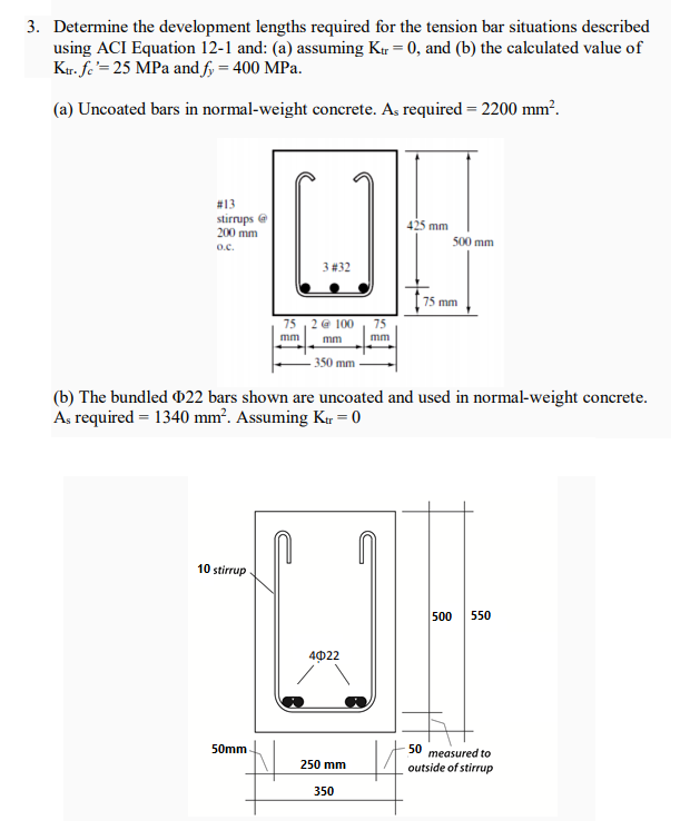 Solved 3. Determine the development lengths required for the | Chegg.com