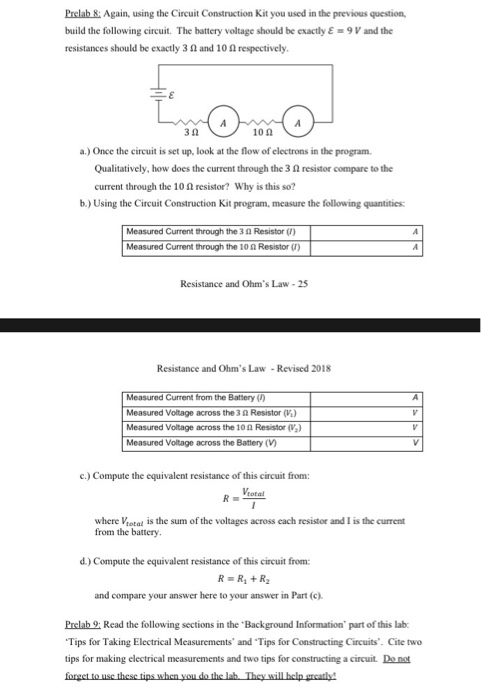Solved Prelab &: Again, using the Circuit Construction Kit | Chegg.com